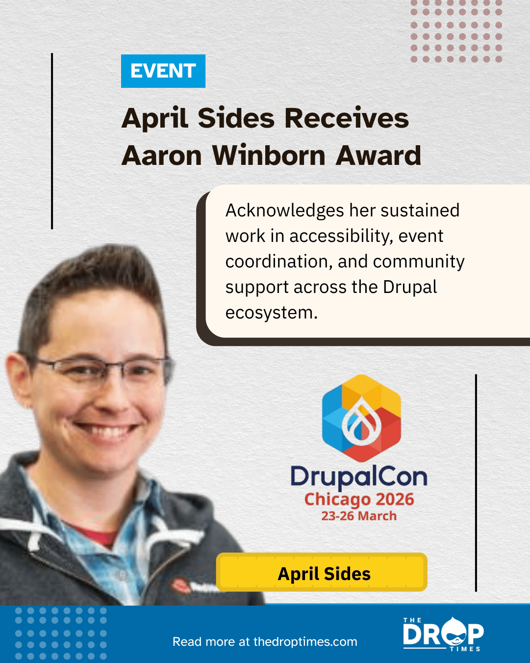 April Sides Receives 2026 Aaron Winborn Award at DrupalCon