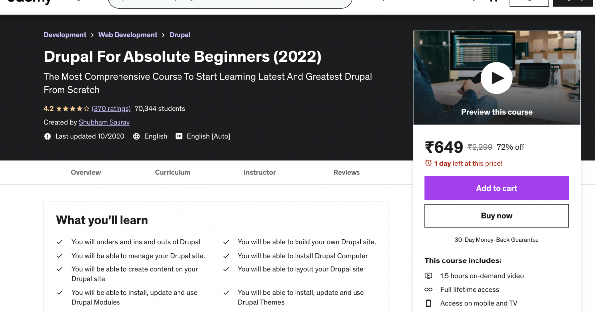 Drupal For Absolute Beginners (2022) in Udemy